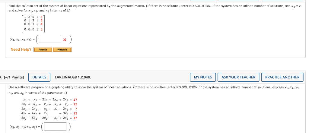 Solved Find the solution set of the system of linear | Chegg.com