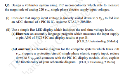 Q5. Design a voltmeter system using PIC | Chegg.com