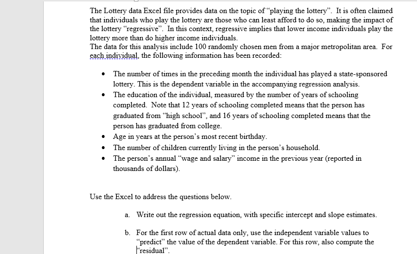 Solved The Lottery data Excel file provides data on the | Chegg.com