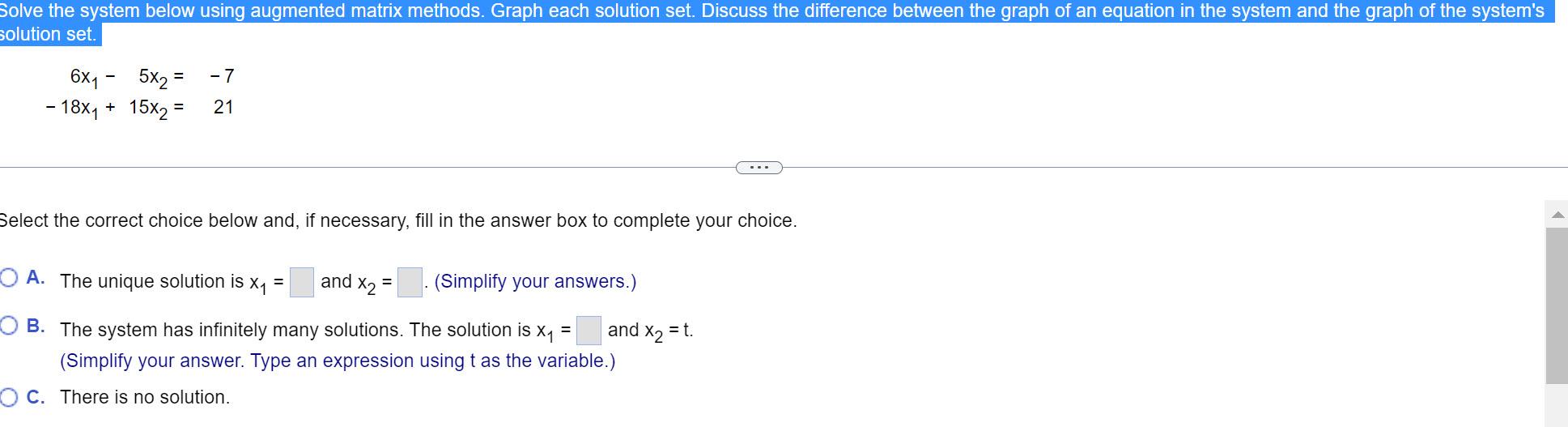 Solved Solve the system below using augmented matrix | Chegg.com