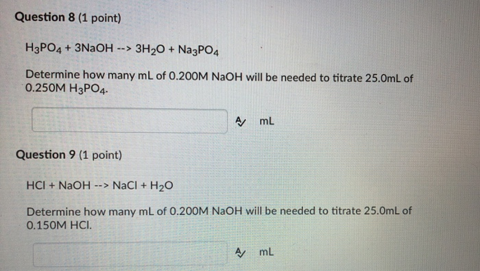 Solved Question 8 (1 point) H3PO4+ 3NaOH>3H20 + Na3PO4 | Chegg.com