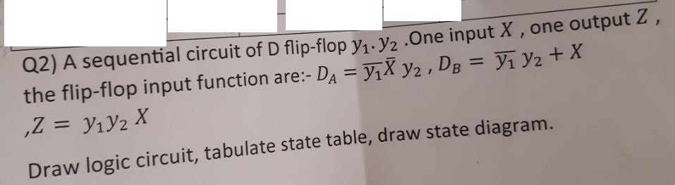 Solved Q2) ﻿A sequential circuit of D ﻿flip-flop y1*y2.One | Chegg.com