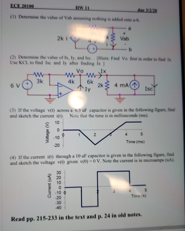 Solved ECE 20100 HW 11 due 3/2/20 (1) Determine the value of | Chegg.com