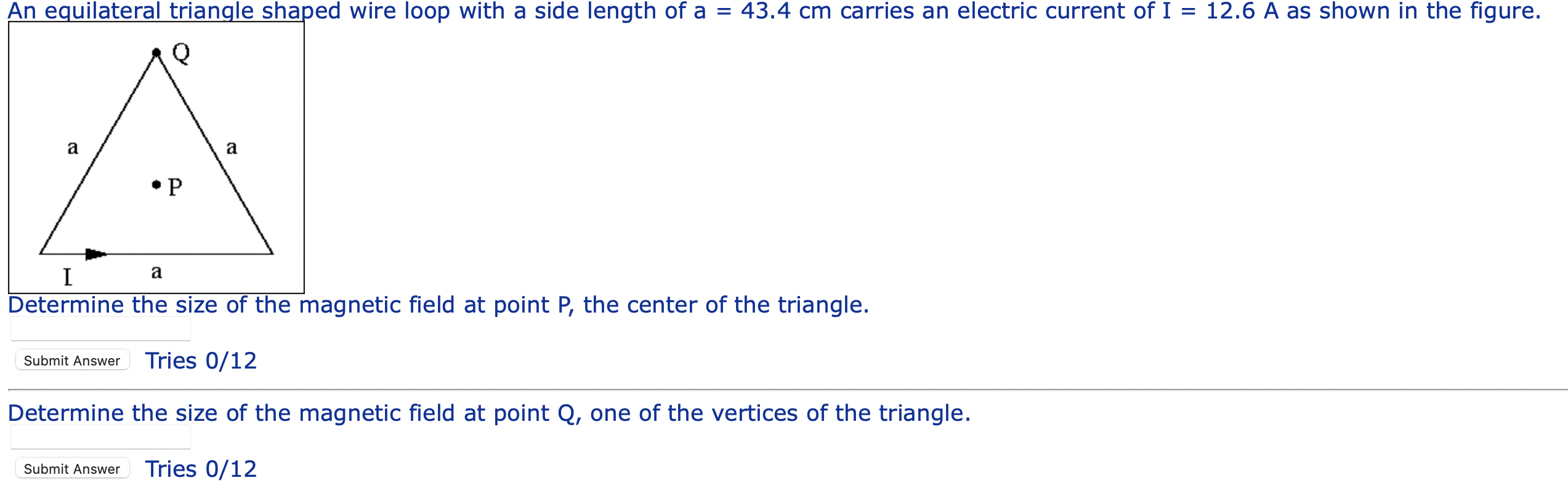 Solved An equilateral triangle shaped wire loop with a side | Chegg.com
