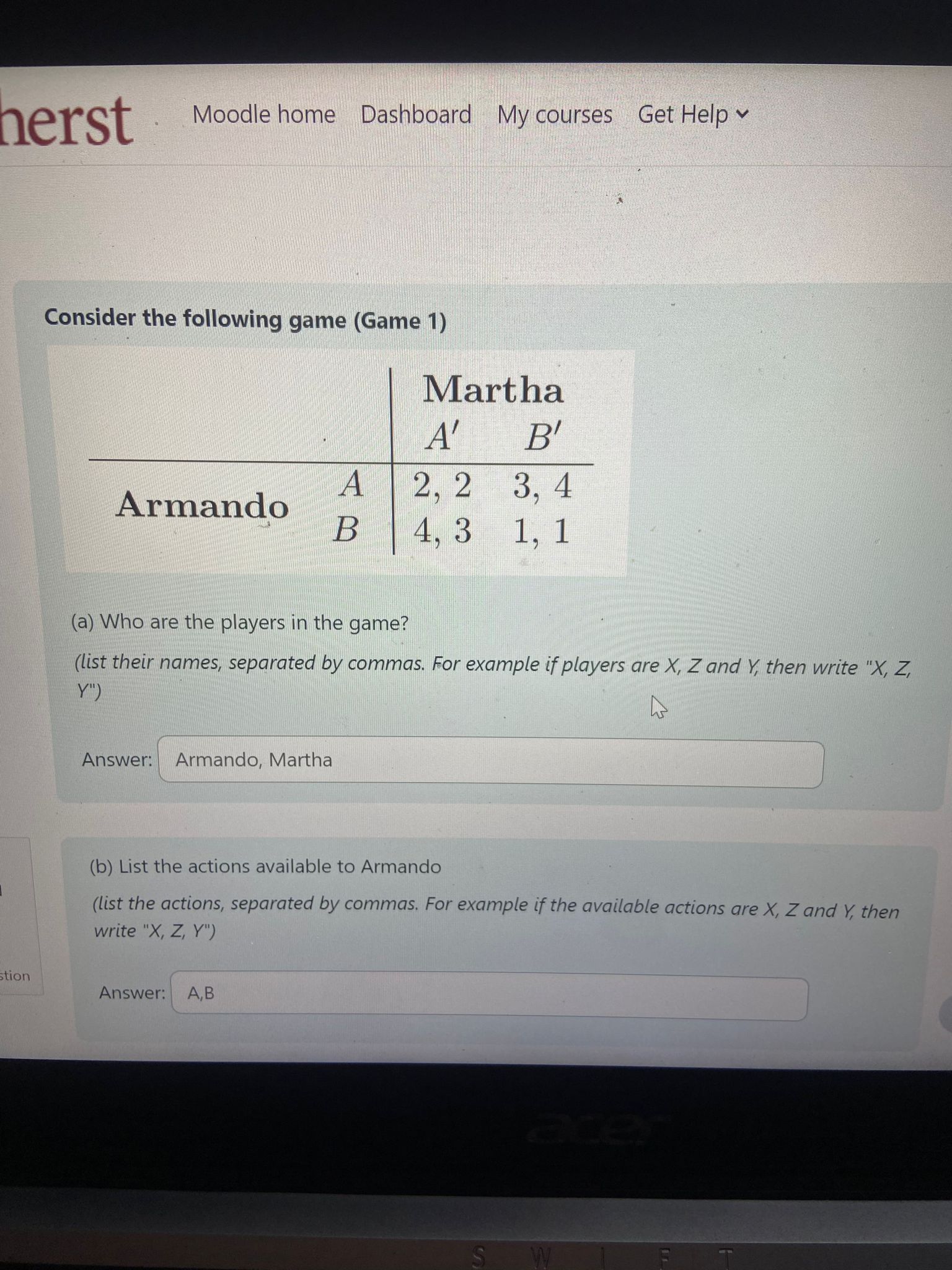 Solved Consider the following game (Game 1) (a) Who are the | Chegg.com