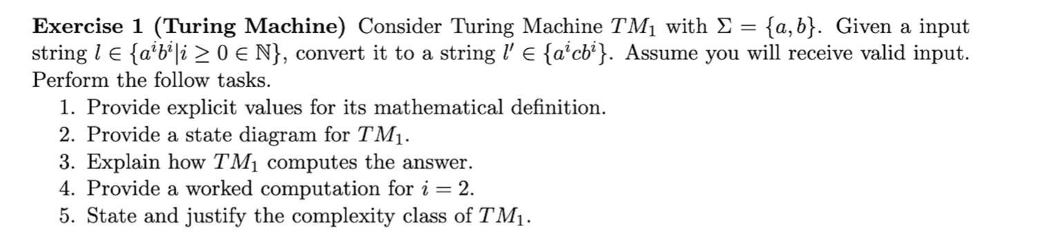 Exercise 1 (Turing Machine) Consider Turing Machine | Chegg.com