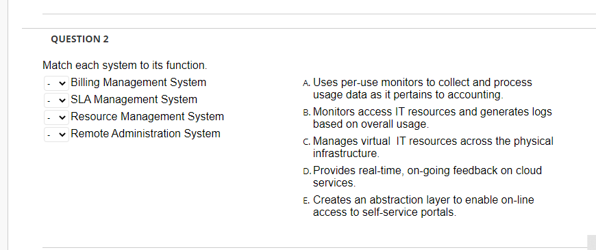 Solved Match each system to its function. Billing Management | Chegg.com
