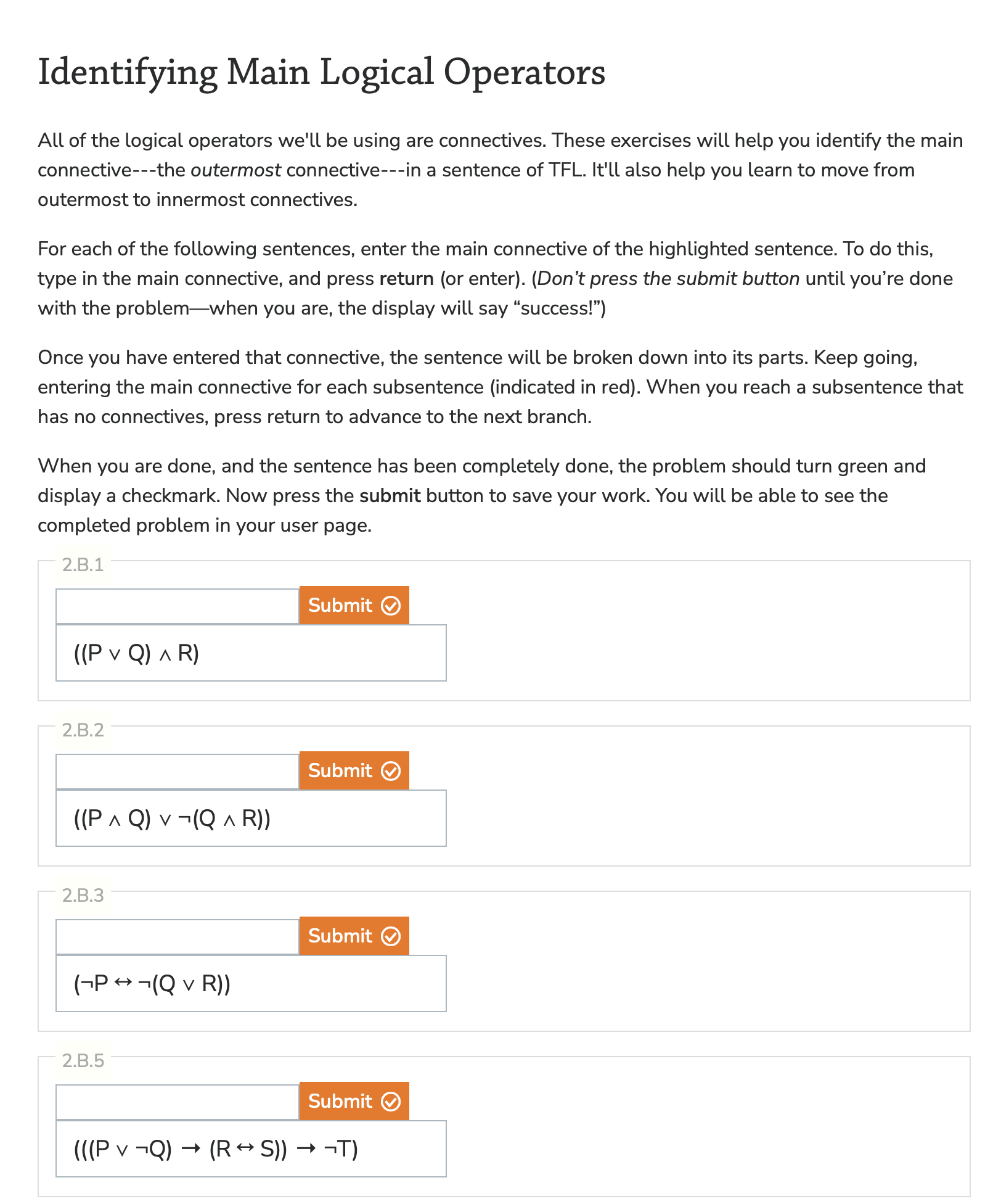 Solved Identifying Main Logical Operators All of the logical | Chegg.com