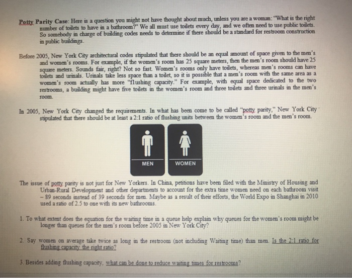 Solved Potty Parity Case: Here is a question you might not | Chegg.com