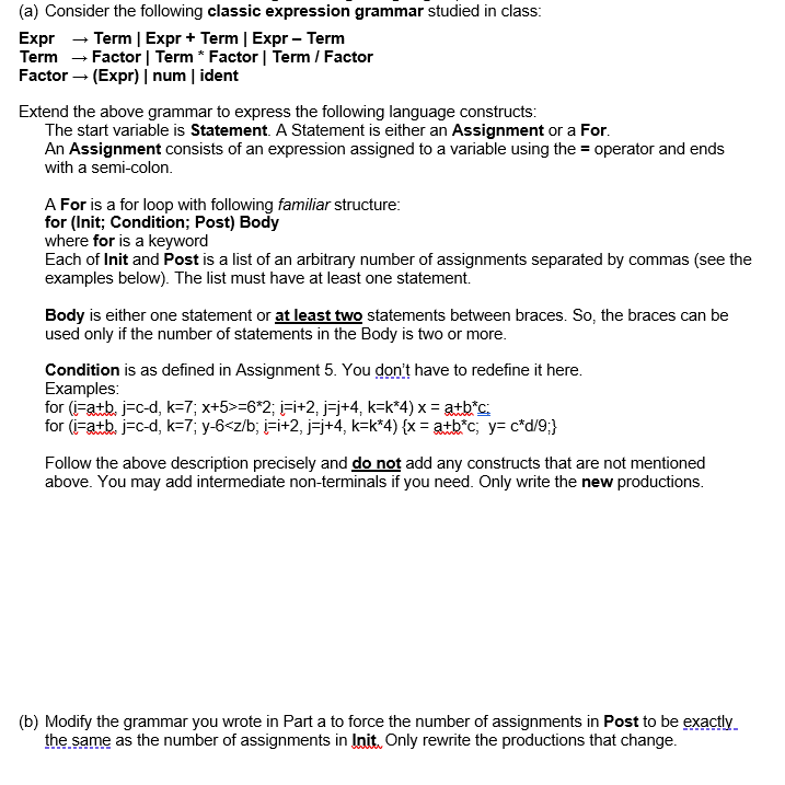 (a) Consider the following classic expression grammar | Chegg.com