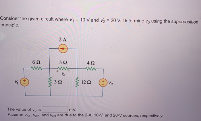 Solved the given circuit where V1 10 V and V2 20 V. | Chegg.com