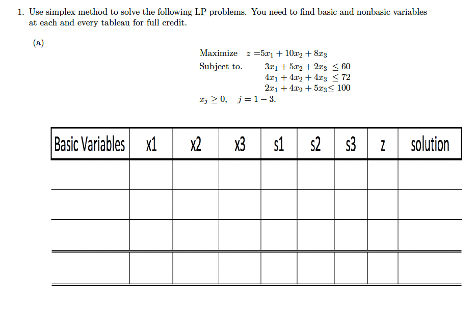 Solved 1. Use simplex method to solve the following LP | Chegg.com
