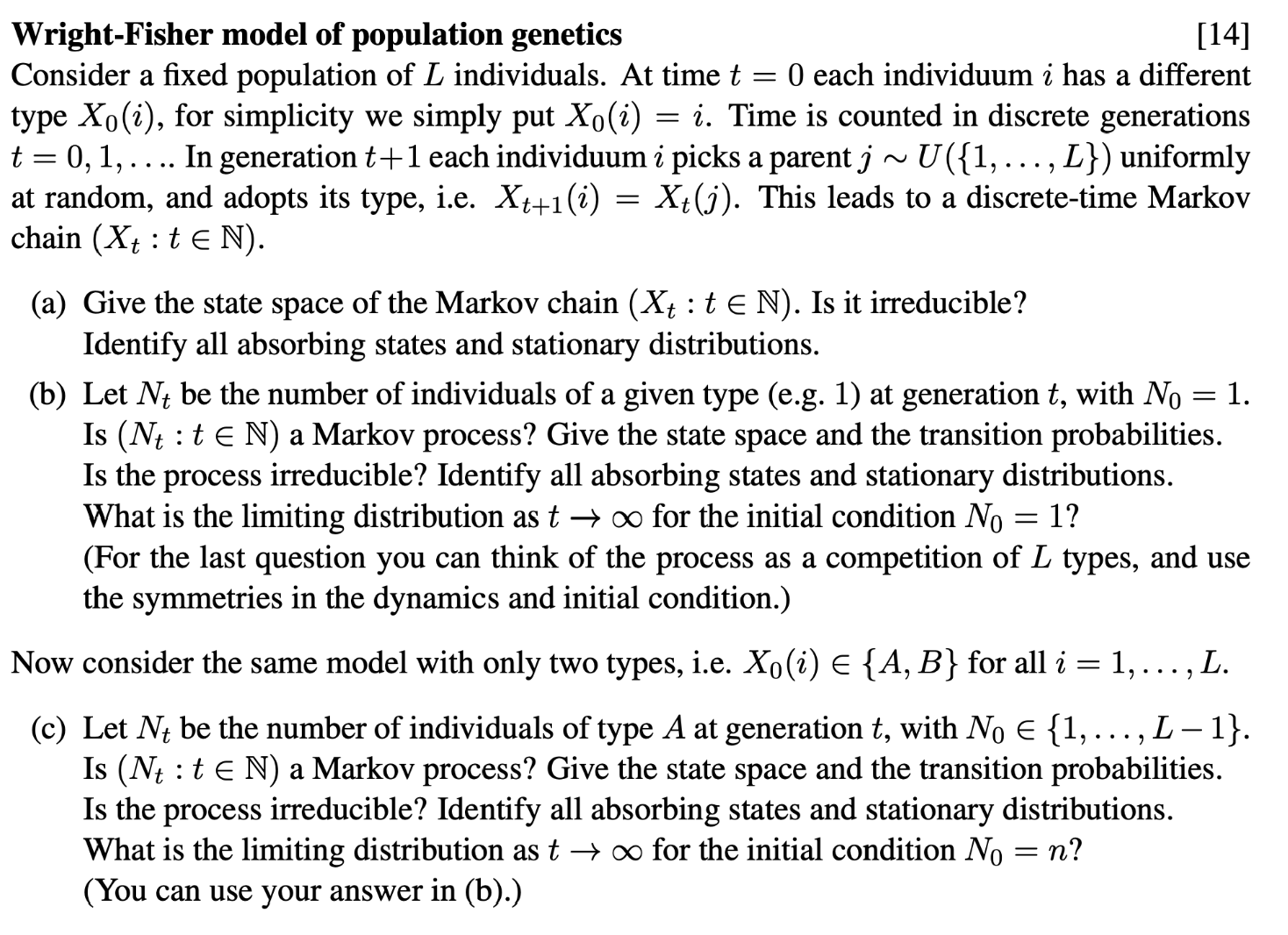 Solved Wright-Fisher model of population genetics [14] | Chegg.com