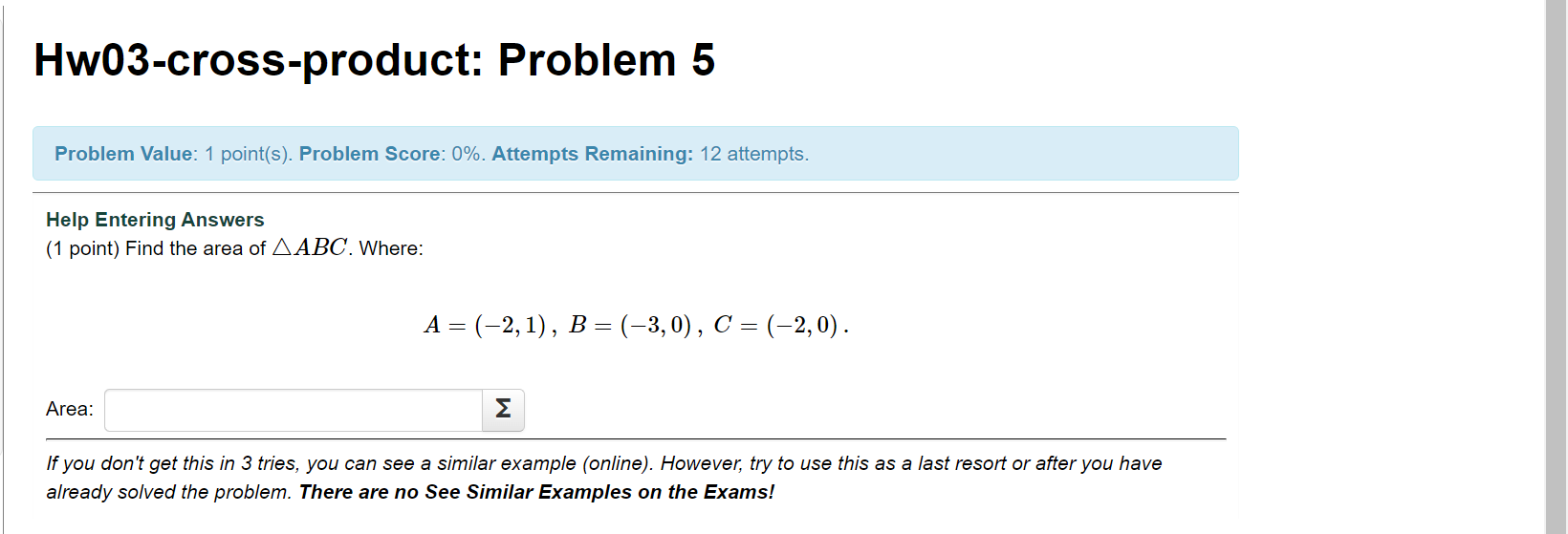 Solved Help Entering Answers (1 point) Find the area of | Chegg.com