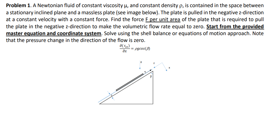Solved Problem 1. A Newtonian fluid of constant viscosity µ, | Chegg.com