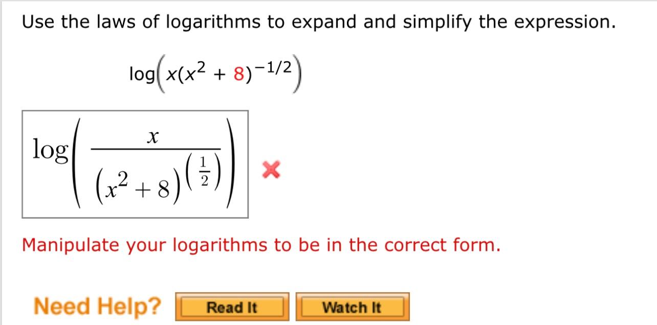 Solved Use the laws of logarithms to expand and simplify the | Chegg.com