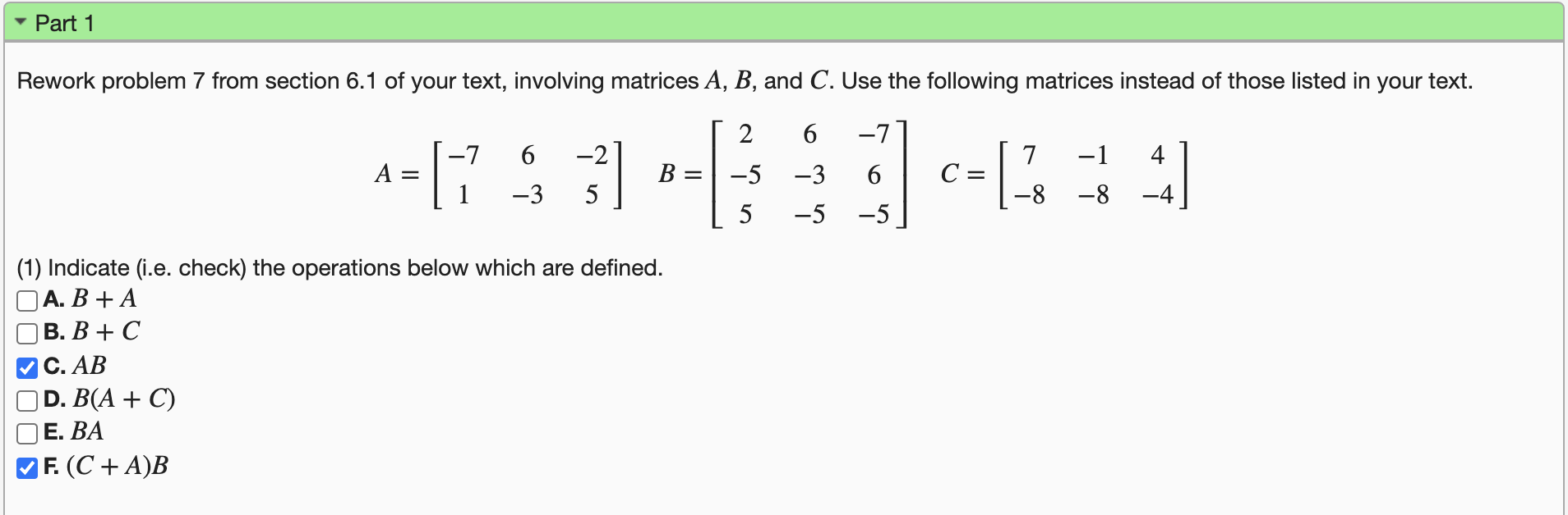 Solved Part 1 Rework problem 7 from section 6.1 of your | Chegg.com