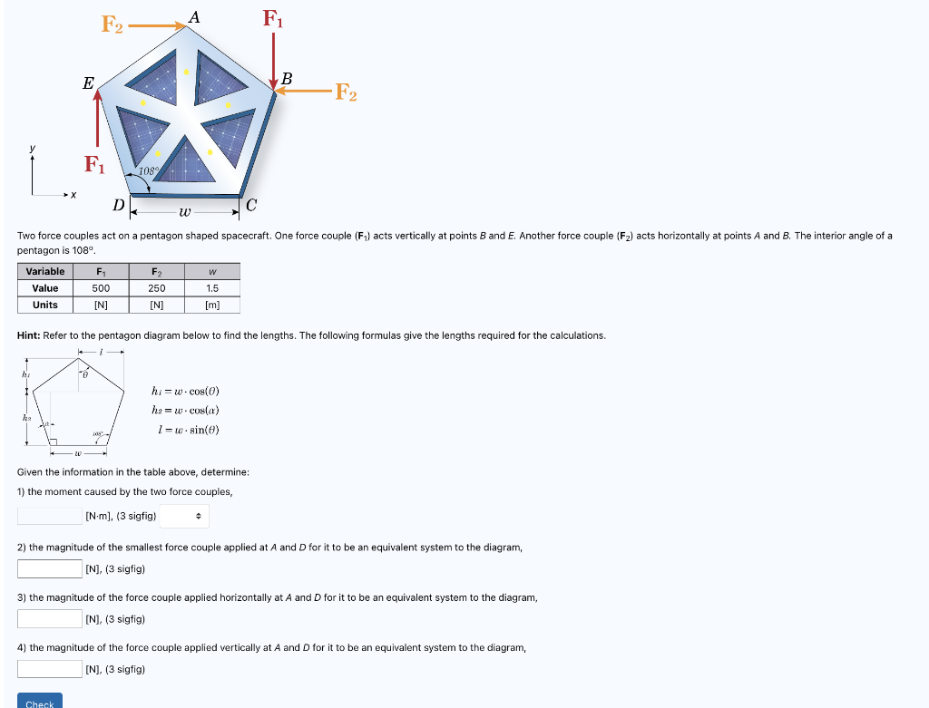 Solved Two force couples act on a pentagon shaped | Chegg.com
