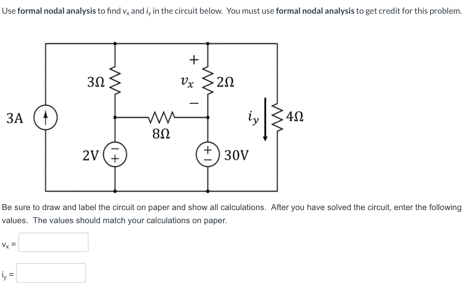 Solved Use formal nodal analysis to find vx and iy in the | Chegg.com