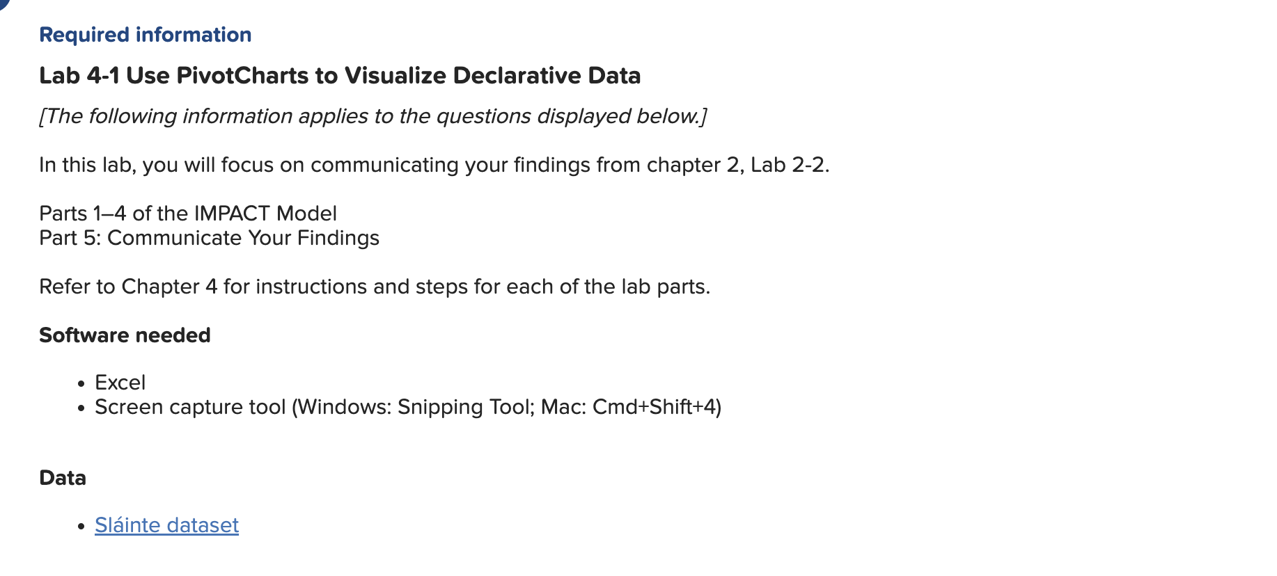Required information Lab 4-1 Use PivotCharts to | Chegg.com