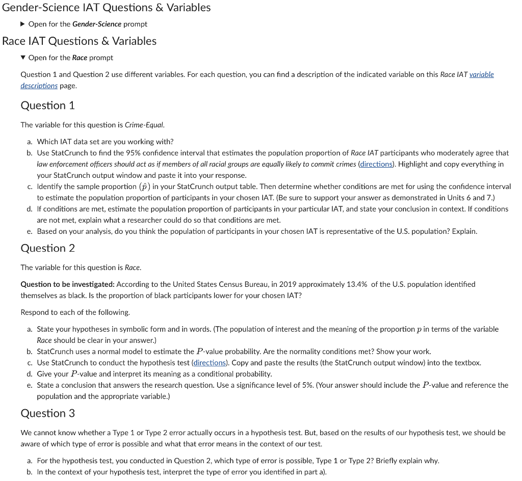 ace IAT Questions \& Variables Open for the Race | Chegg.com