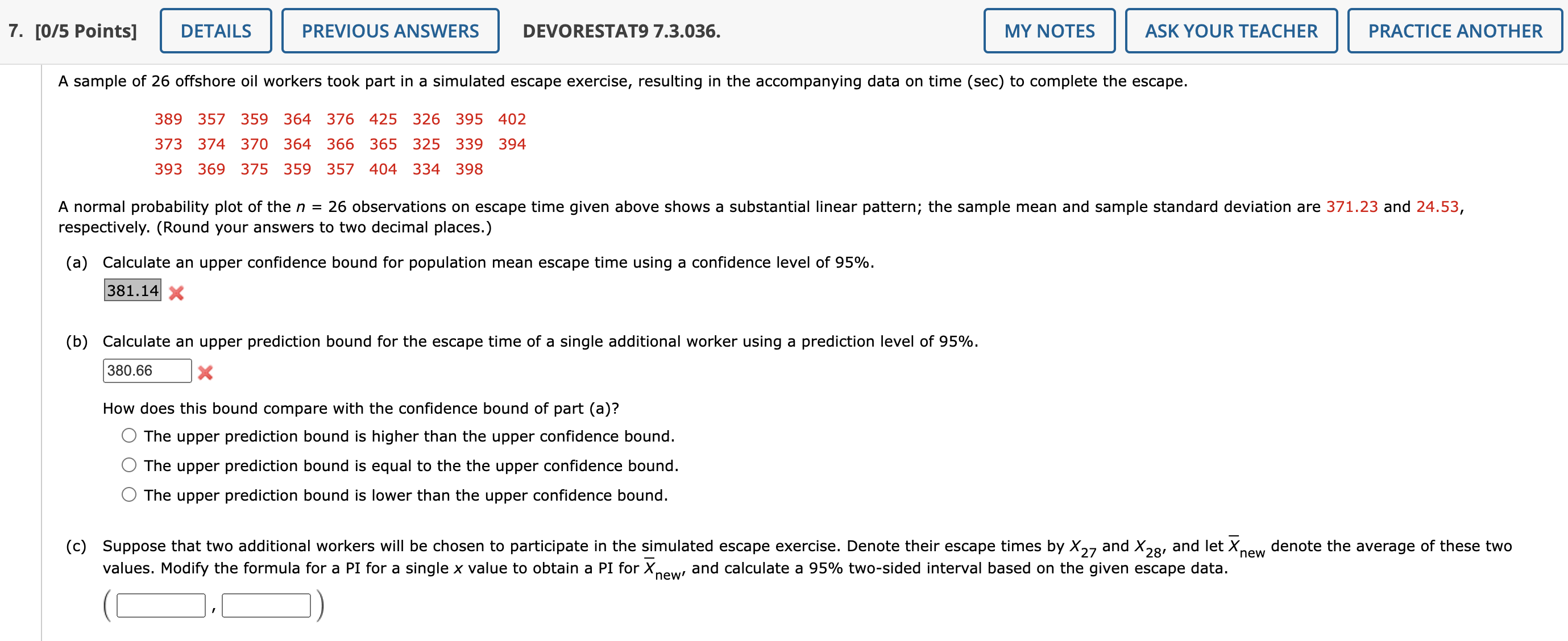 Solved [0/5 Points] DEVORESTAT9 7.3.036. A sample of 26 | Chegg.com