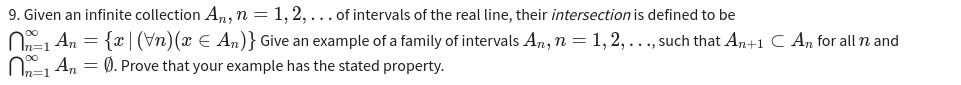 Solved 9. Given an infinite collection An,n=1,2,… of | Chegg.com