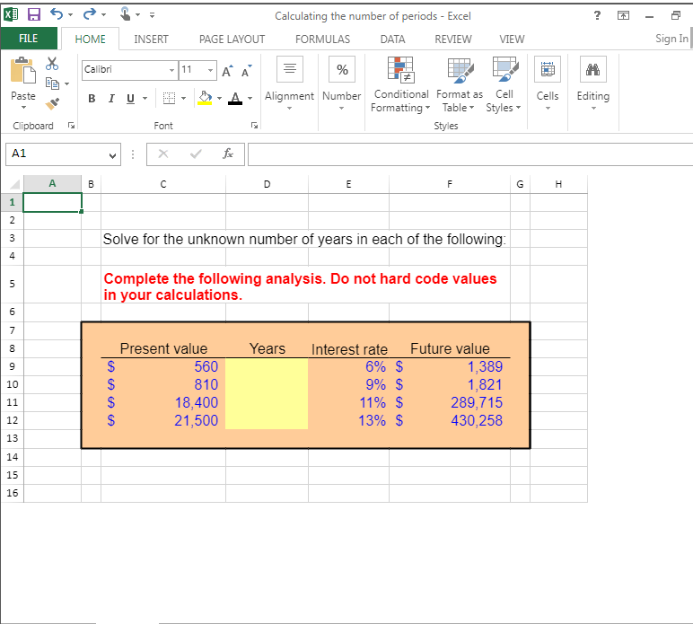Solved 5 Calculating the number of periods - Excel FORMULAS | Chegg.com