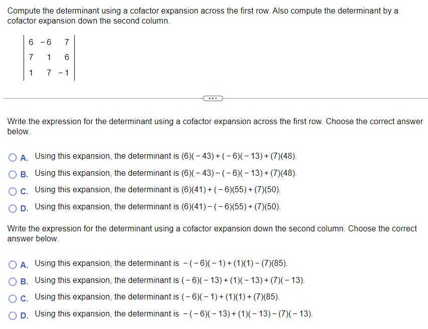 Solved Compute the determinant using a cofactor expansion | Chegg.com