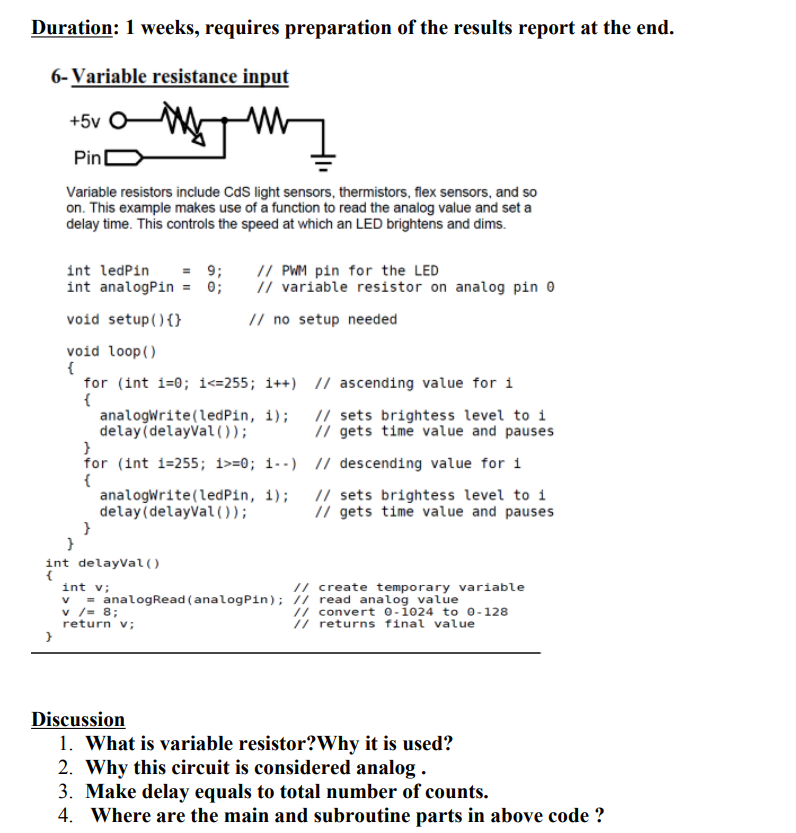 Solved Duration: 1 weeks, requires preparation of the | Chegg.com