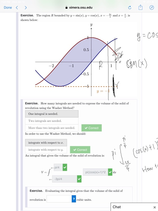 Solved Done く ximera.osu.edu Exercise. The region R bounded | Chegg.com