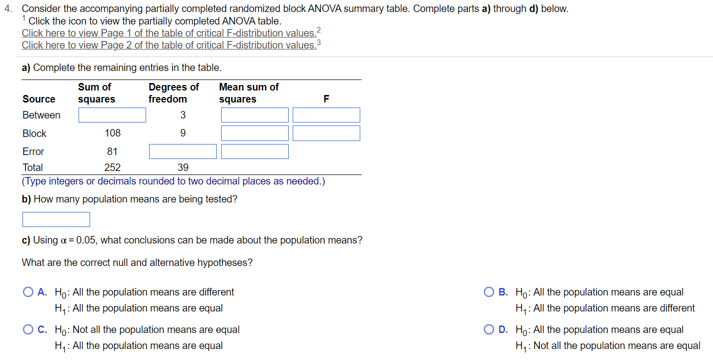 Solved 1 4. Consider the accompanying partially completed | Chegg.com