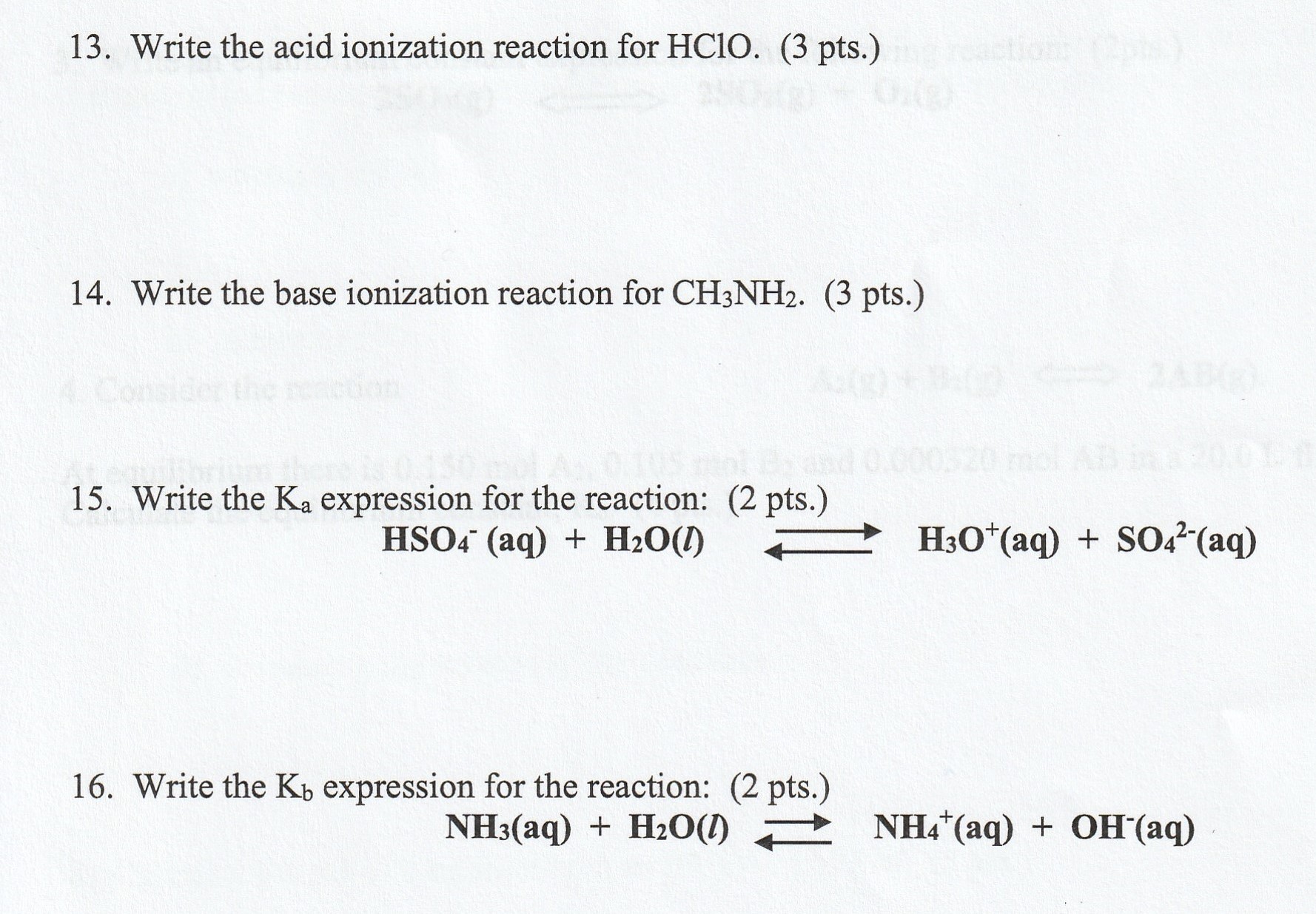 Solved 13. Write the acid ionization reaction for HClO. (3 | Chegg.com