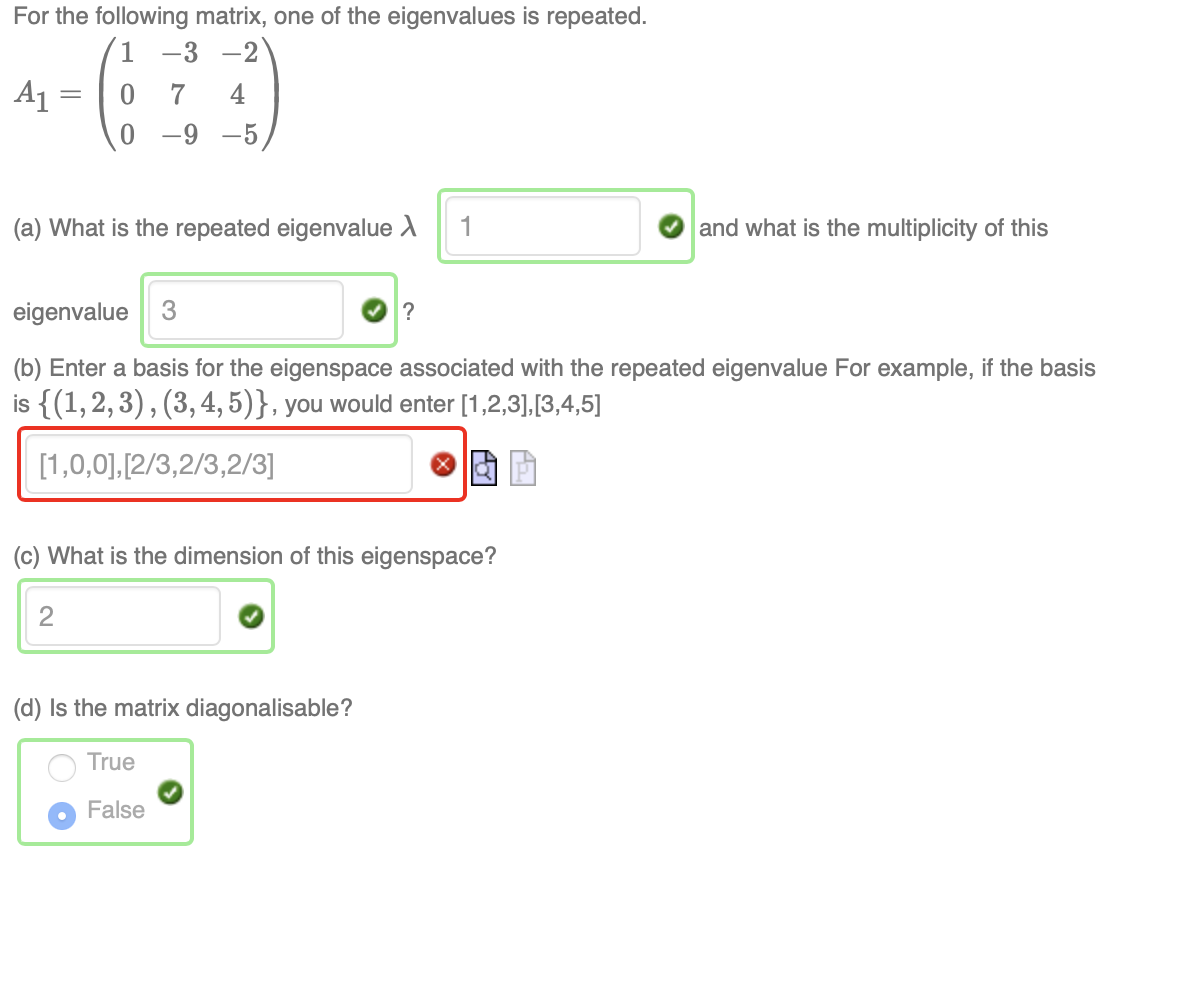 Solved For the following matrix, one of the eigenvalues is | Chegg.com