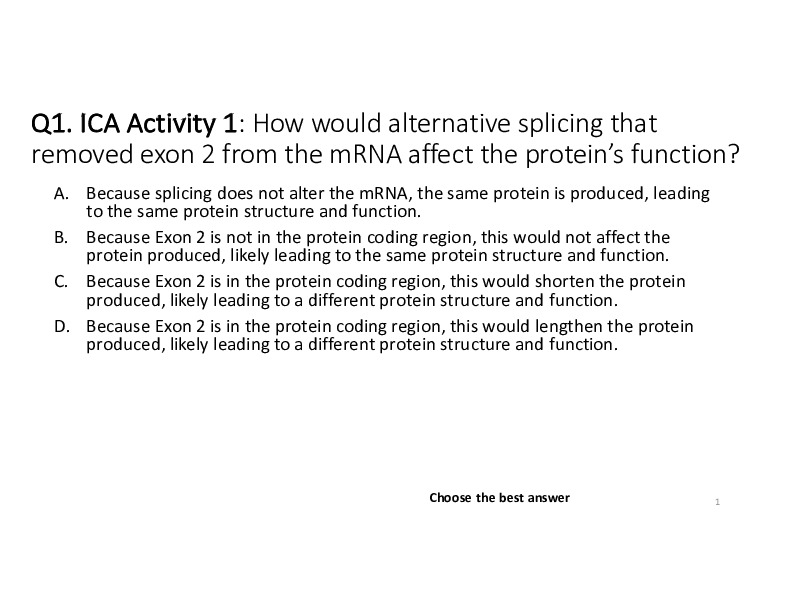 Solved Q1. ﻿ICA Activity 1: How would alternative splicing | Chegg.com