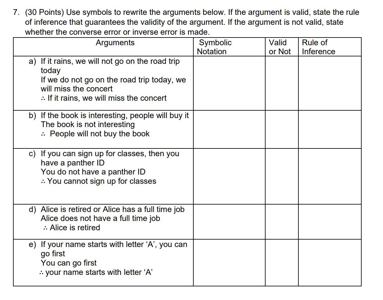 Solved 7. (30 Points) Use symbols to rewrite the arguments | Chegg.com