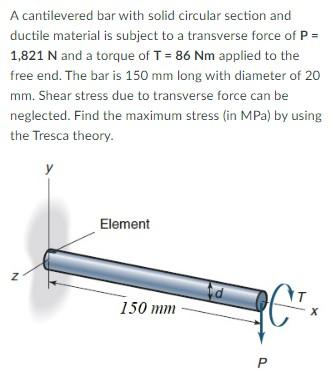 Solved A cantilevered bar with solid circular section and | Chegg.com