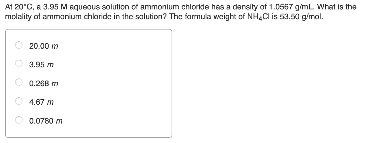 Solved At 20°C, a 3.95 M aqueous solution of ammonium | Chegg.com