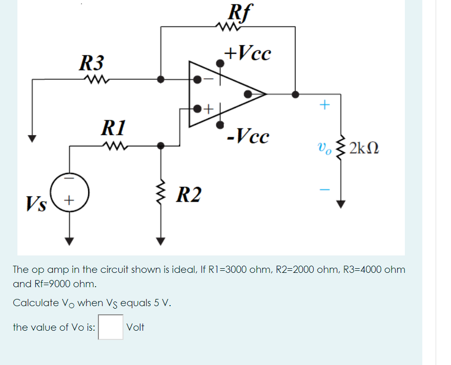 Solved Rf +Vcc R3 w + R1 -Vcc vo 28.12 R2 Vs(+ The op amp | Chegg.com