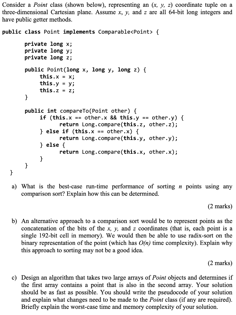 Consider a Point class (shown below), representing an | Chegg.com
