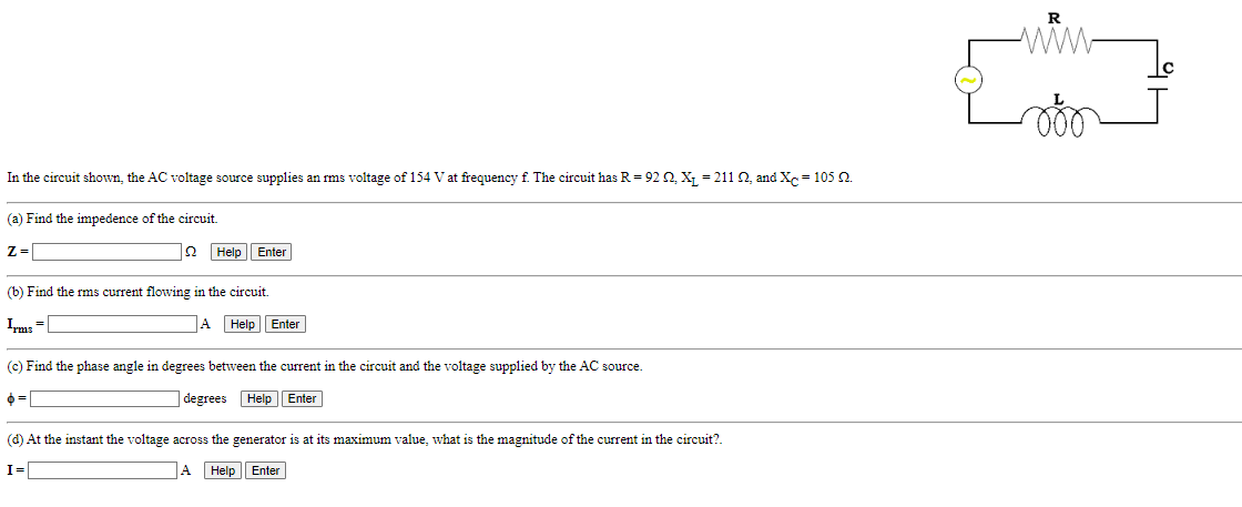 Solved In the circuit shown, the AC voltage source supplies | Chegg.com