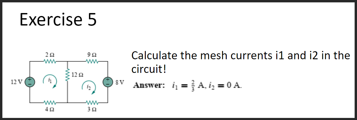 Solved Exercise 5 Calculate the mesh currents i1 and i2 in | Chegg.com