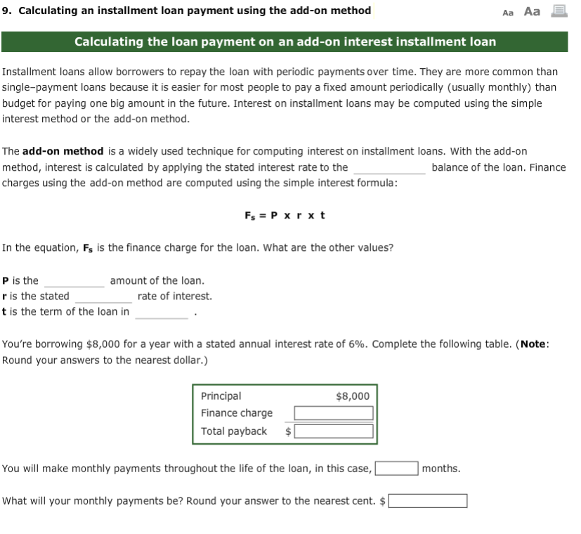 Solved 9 Calculating An Installment Loan Payment Using The Chegg Solved 9 Calculating An Installment Loan Payment Using The Chegg