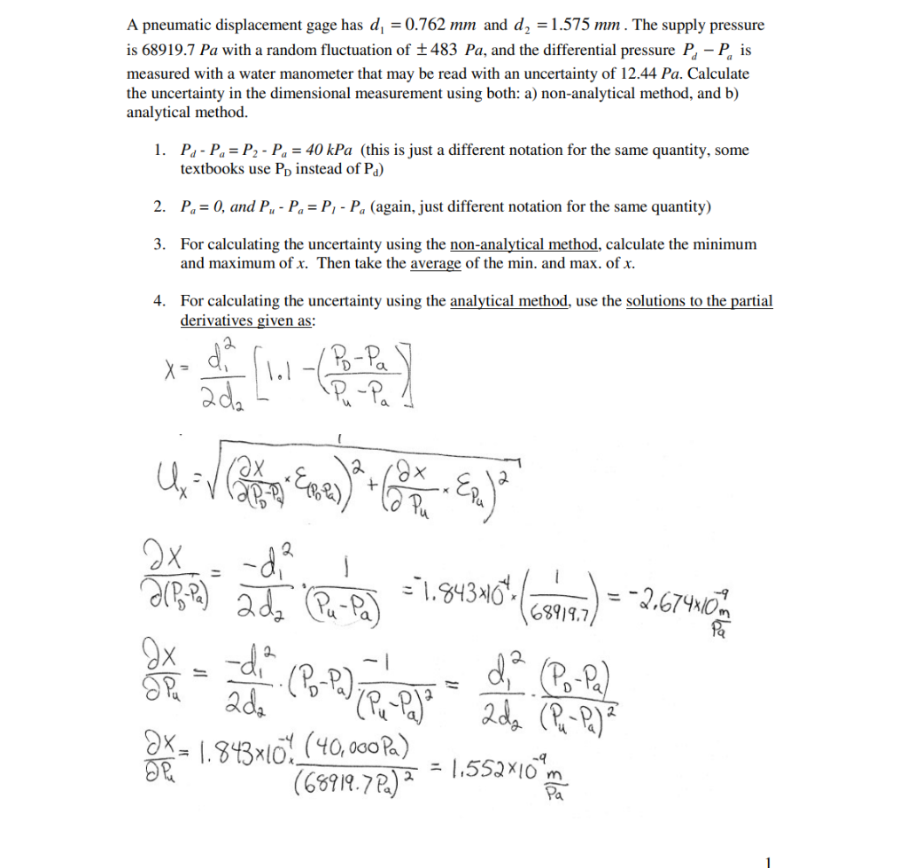 Solved A pneumatic displacement gage has d1=0.762 mm and | Chegg.com