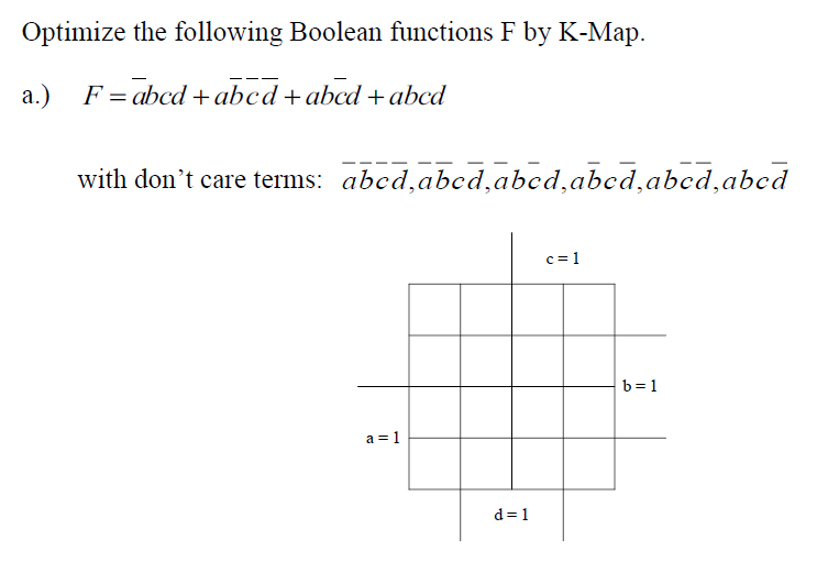 Solved Optimize the following Boolean functions F by K-Map. | Chegg.com