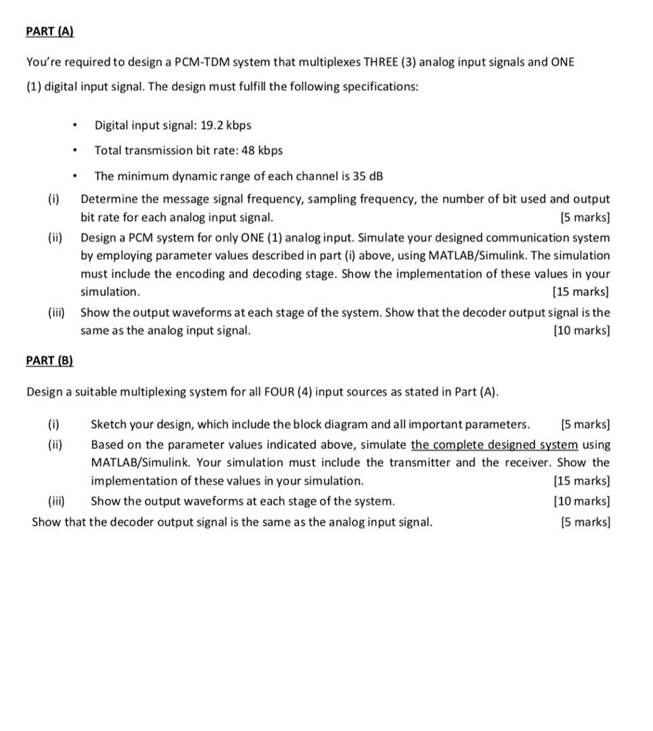 PART (A) You're required to design a PCM-TDM system | Chegg.com