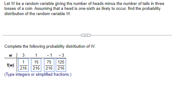 Solved Let W be a random variable giving the number of heads | Chegg.com