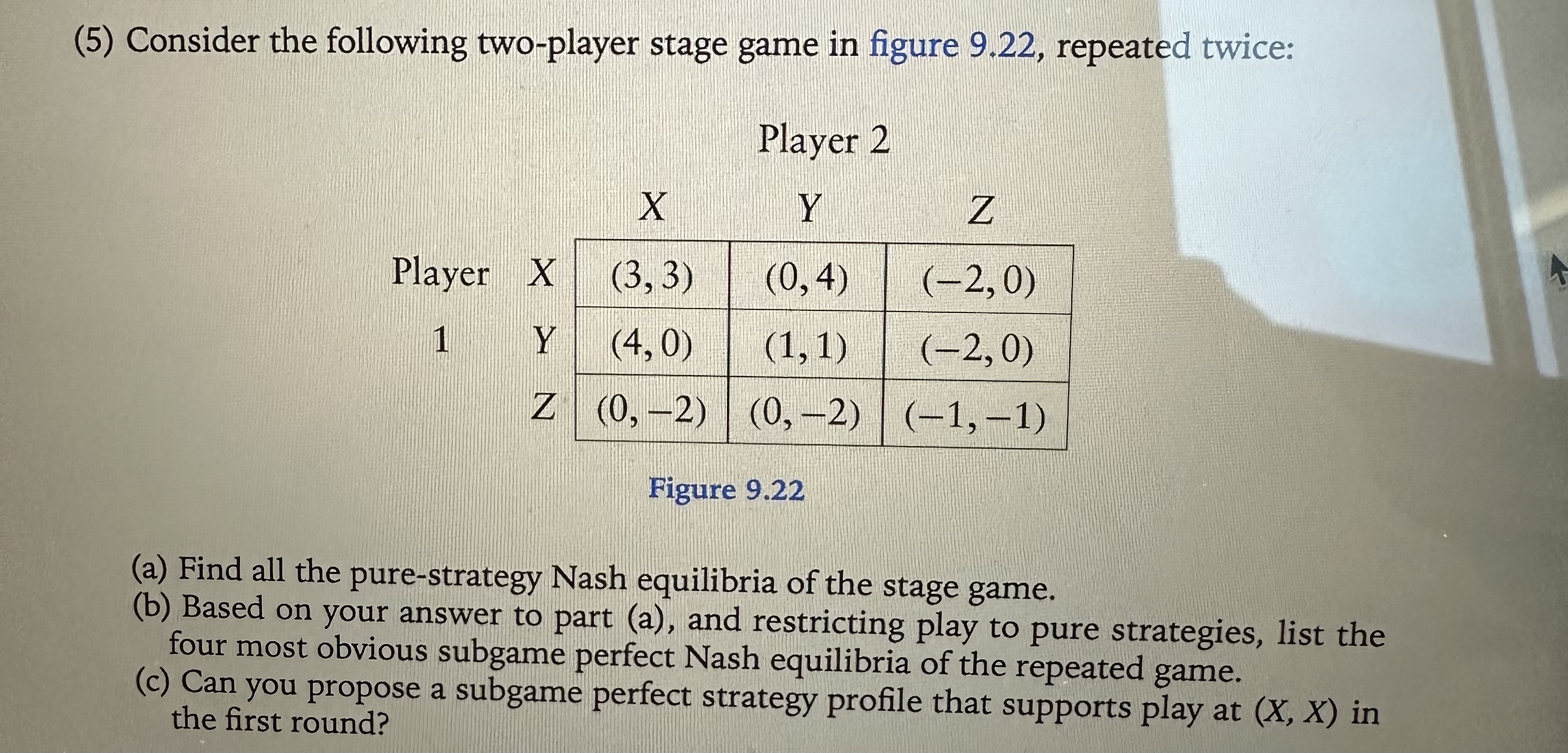 Solved (5) Consider the following two-player stage game in | Chegg.com