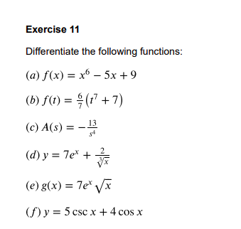 Solved Differentiate the following functions: (a) | Chegg.com