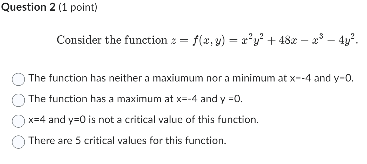 Solved Question 2 (1 ﻿point)Consider the function | Chegg.com